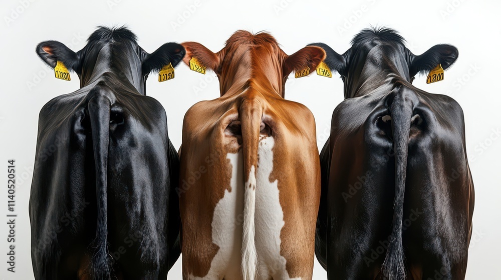 Three Cows' Rear Views: A Study in Bovine Anatomy and Coat Variations ...