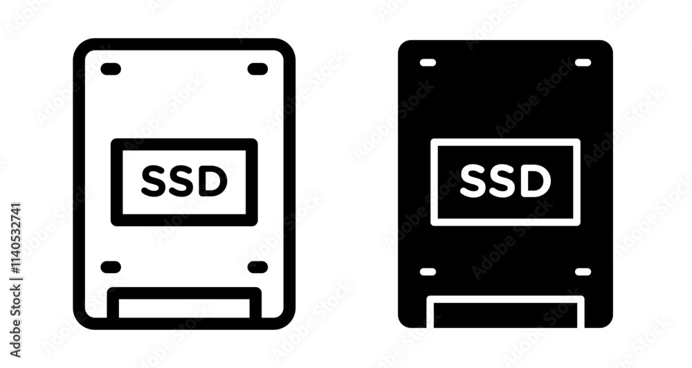 SSD drive Icons pack in outlined and flat versions Stock Vector | Adobe ...