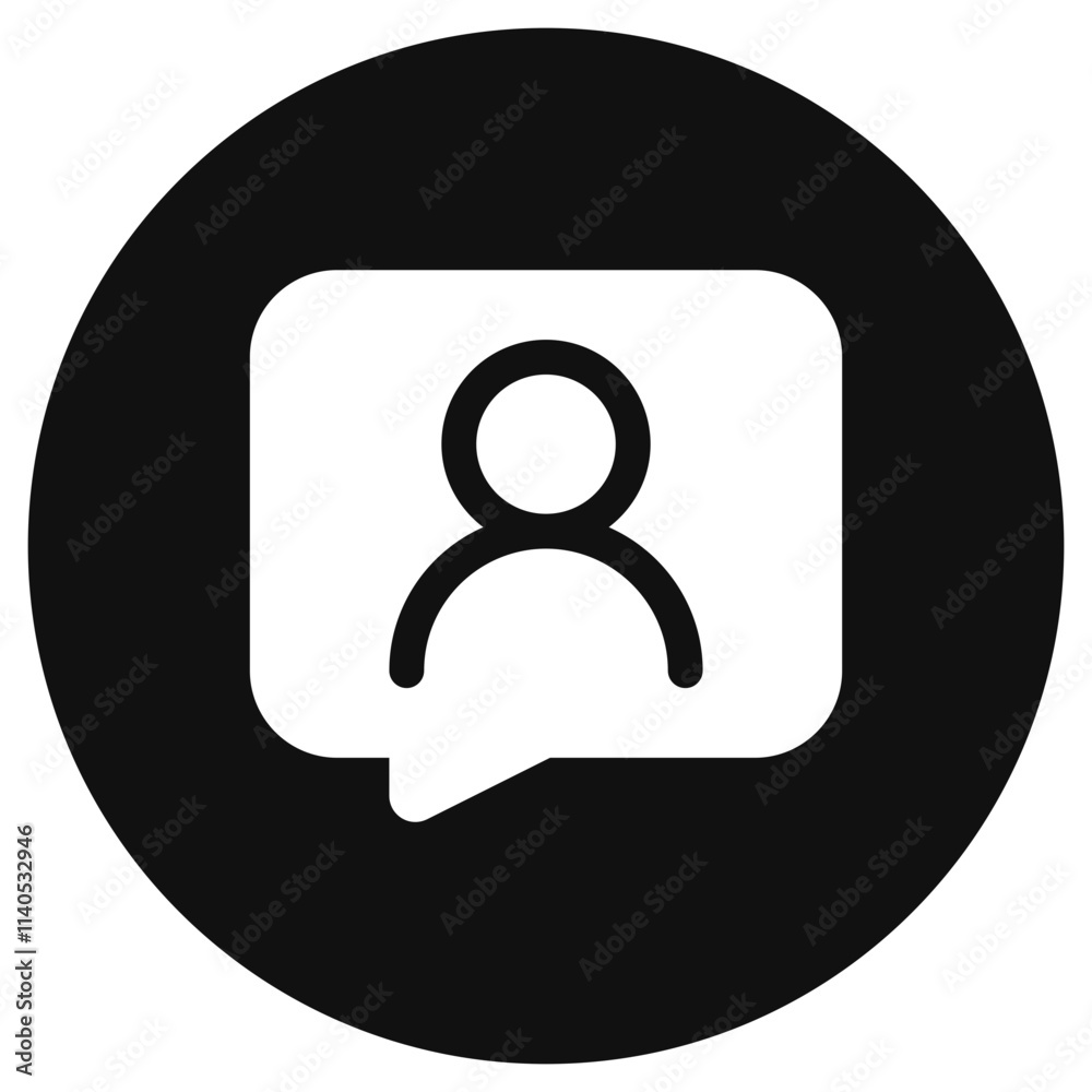 Vector share contact, bubble speech with person icon. Black, white ...