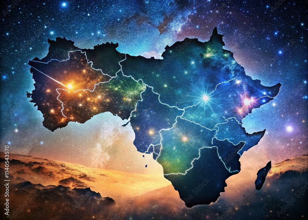 Middle East Silhouette Map: Night Sky, Starry, Geographic, Political ...