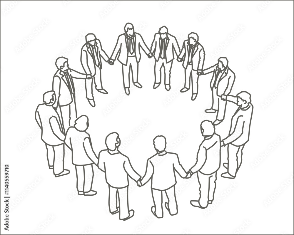 Group of men are holding hands in a circle. Concept of unity and ...