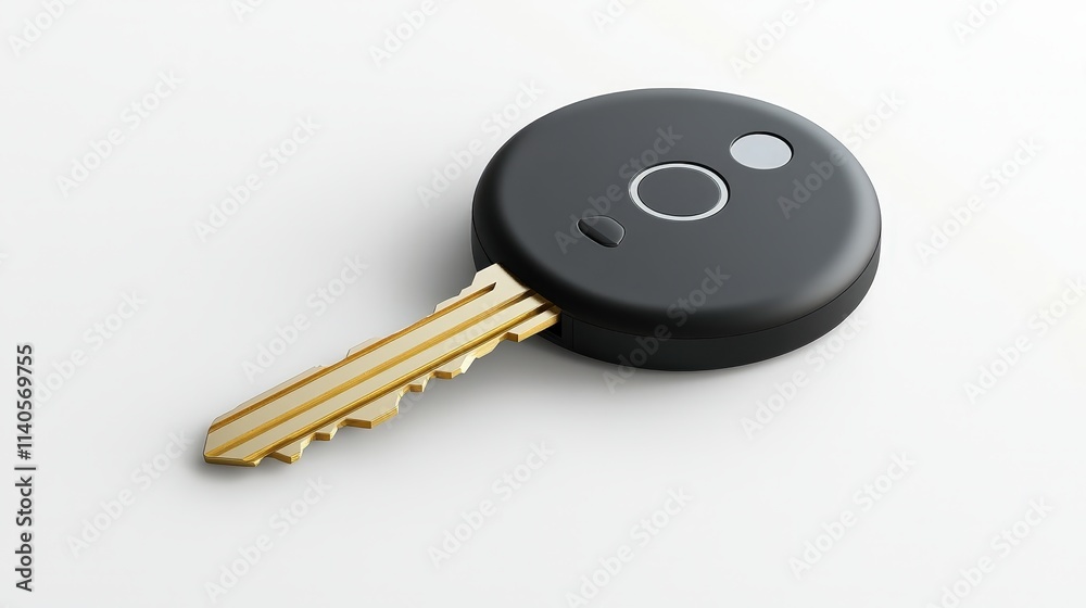 Modern car key on white background with remote fob and minimalist ...