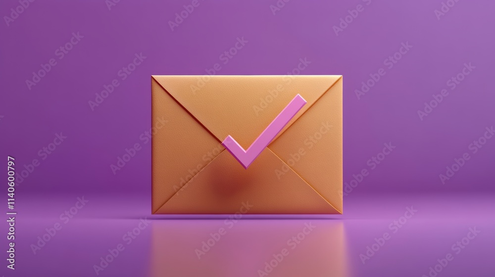 Closed envelope showing check mark symbol on purple background Stock ...