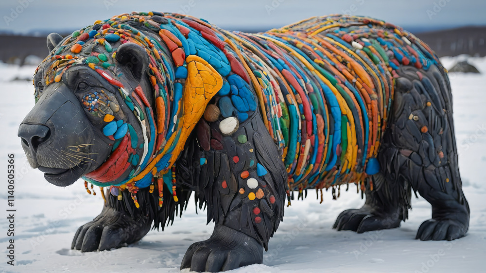 AI-generated image of Inuit carving sculpture art of animal poler bear ...