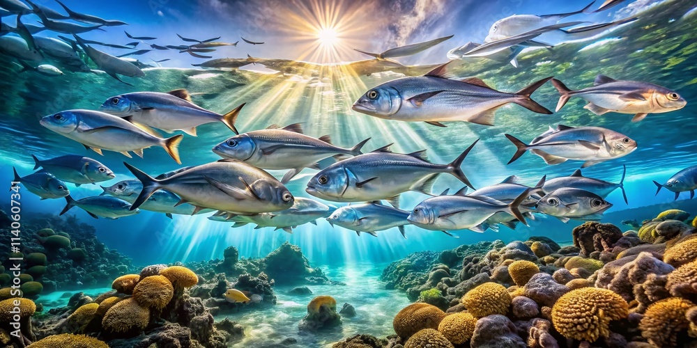 Panoramic Bluefish Ocean Scene: Stunning Underwater Photography ...