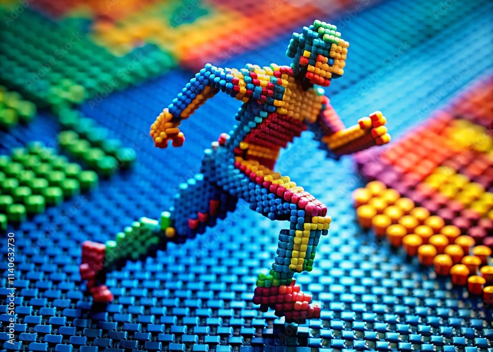 Pixel Art Running Man: Macro Game Design Textures, 8-bit Retro Runner ...