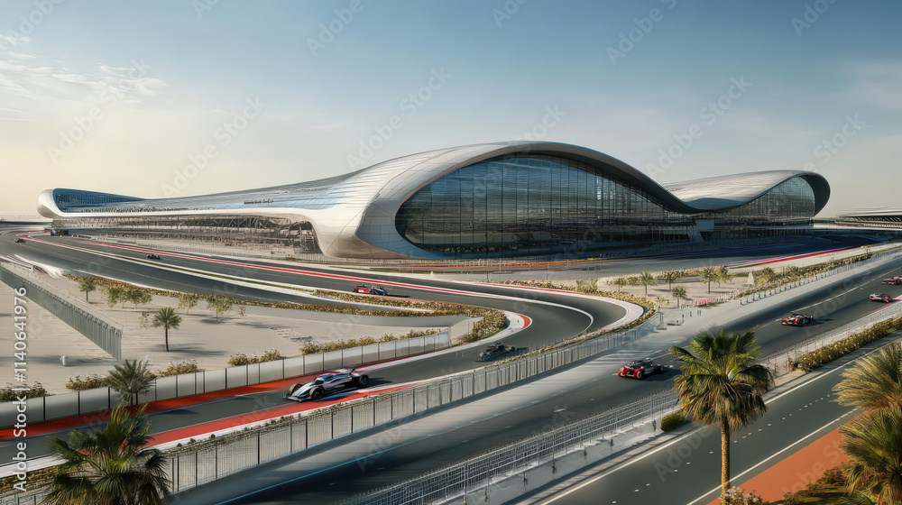 High speed racing track futuristic architecture sleek design dynamic ...