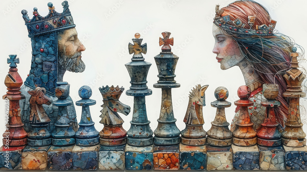 Chess emperor with a heraldic imperial crown on his head, and beautiful ...