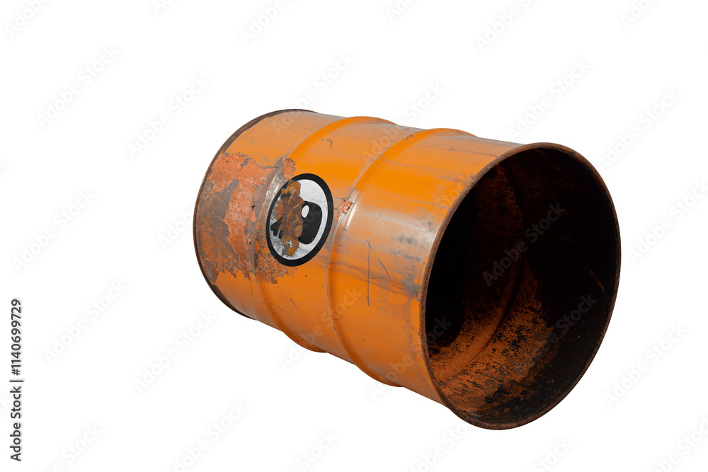 Barrel with toxic waste. Biohazard warning sign human skull with two ...