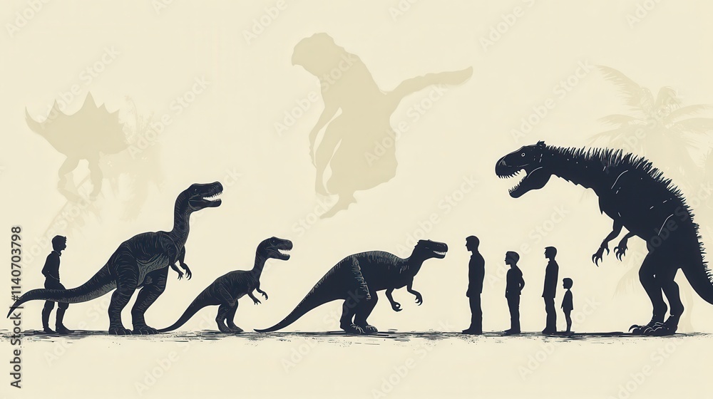 Evolution of Dinosaurs and Humans Silhouette Artwork Design Stock ...