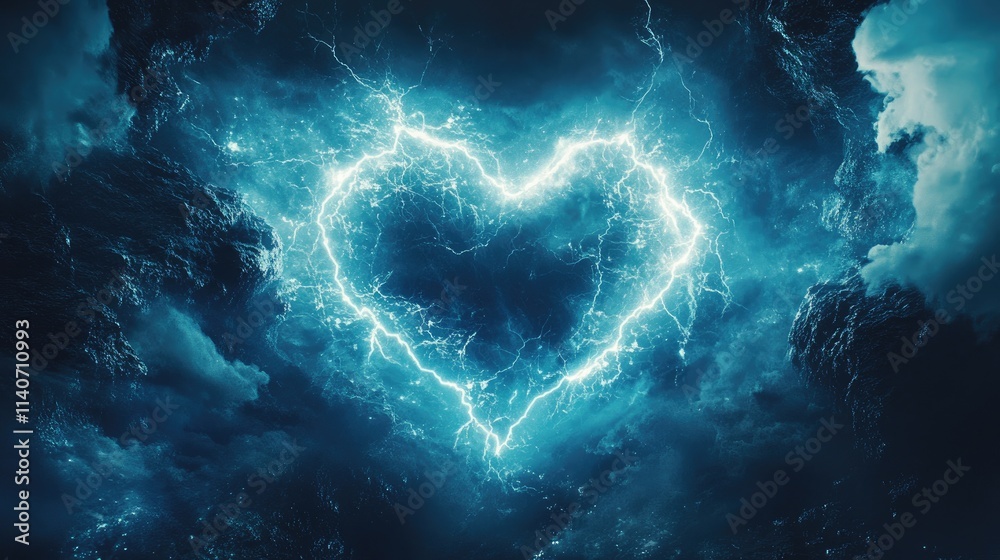 Electric lightning bolts cracking through a dark sky, intense blue and ...