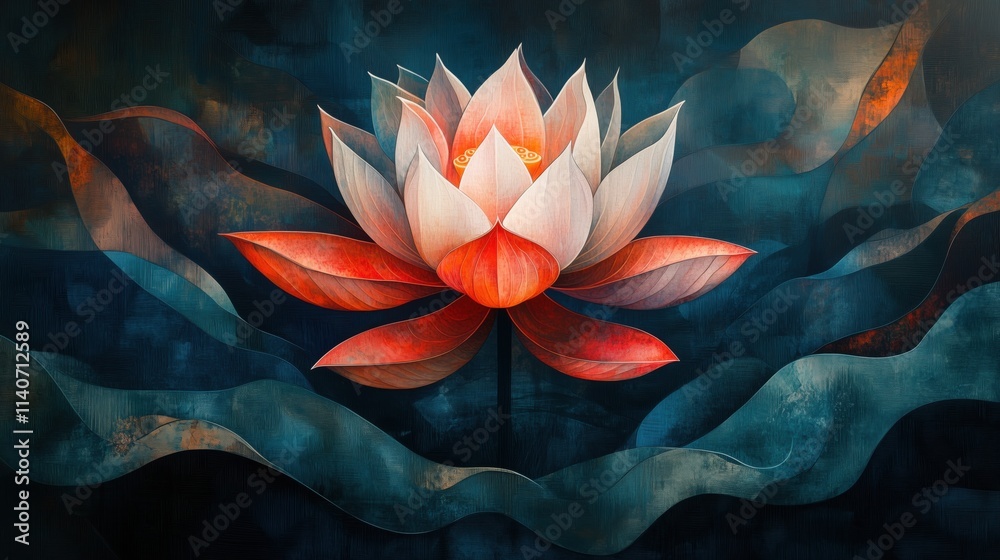Artistic representation of a lotus flower blooming, a traditional ...