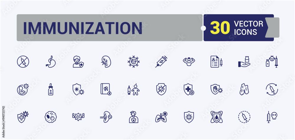 Immunization linear icon collection. Contains related to care, disease ...