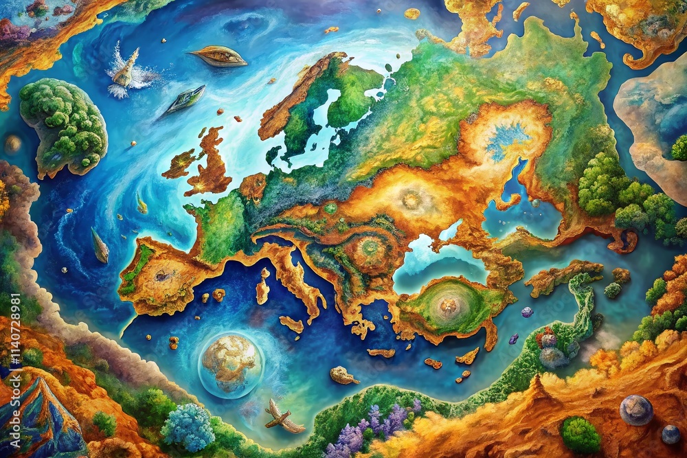 Ilustración de Stock Surreal European Map: Ocean Dreamscape, Artistic ...