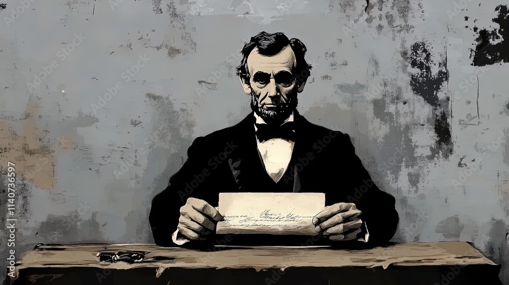 dramatic illustration of lincoln’s hands gripping the 13th amendment: a ...