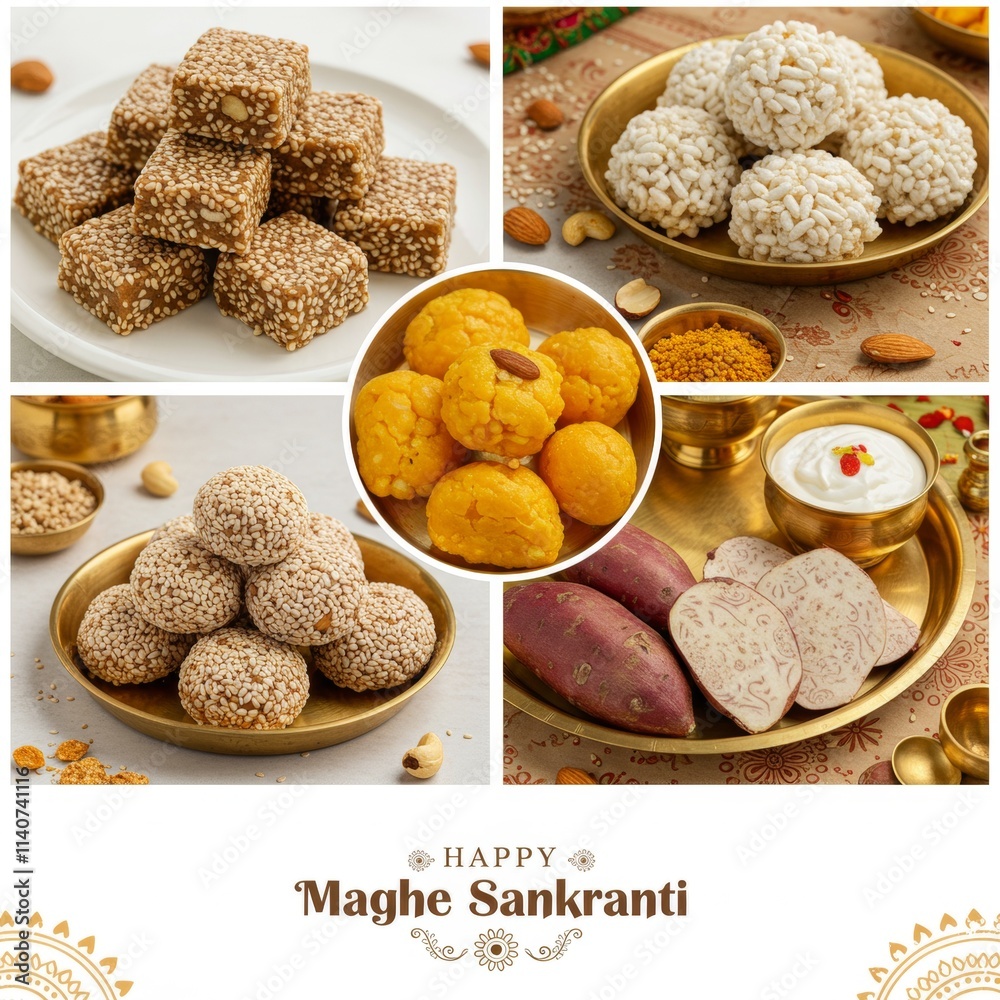 Foto de Stock Maghe Sankranti, Makar Festival Celebration, Food Plate ...