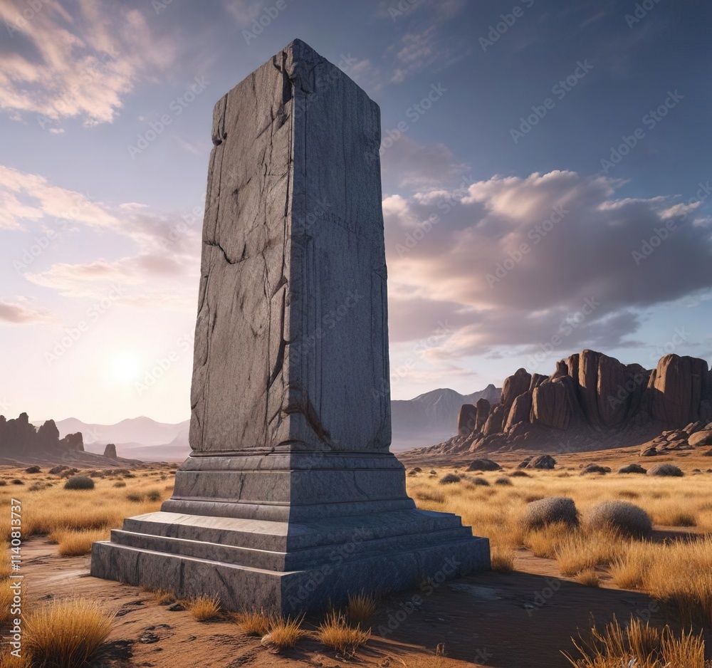 Large granite monument in the middle of a plain landscape, outdoor ...