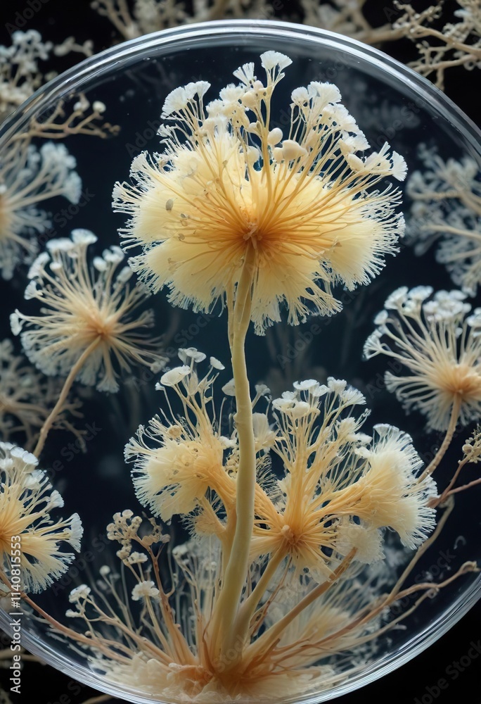 Macroscopic view of Aspergillus conidiophores with phalides and ...