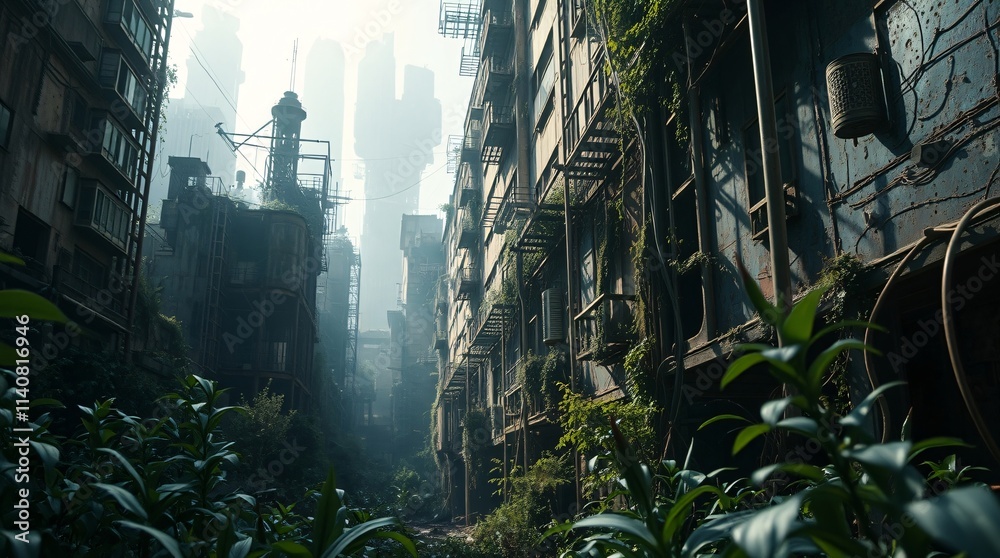 Artistic Close-Up of Decaying Architecture and Overgrown Plants in a ...