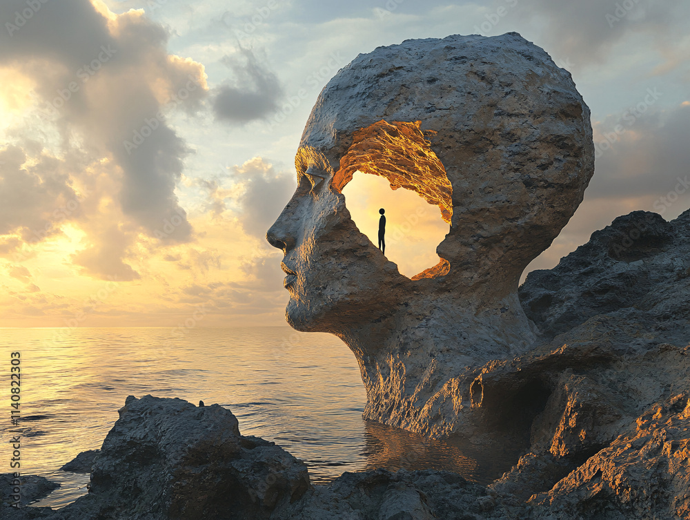 Surreal artwork of human faces sculpted into rocky landscapes with ...