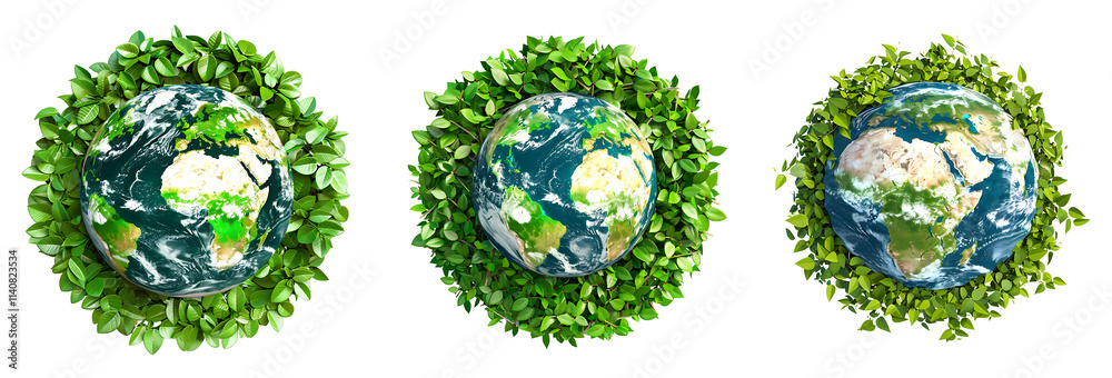 Circle of the Earth covered with green leaves, symbolizing ecological ...