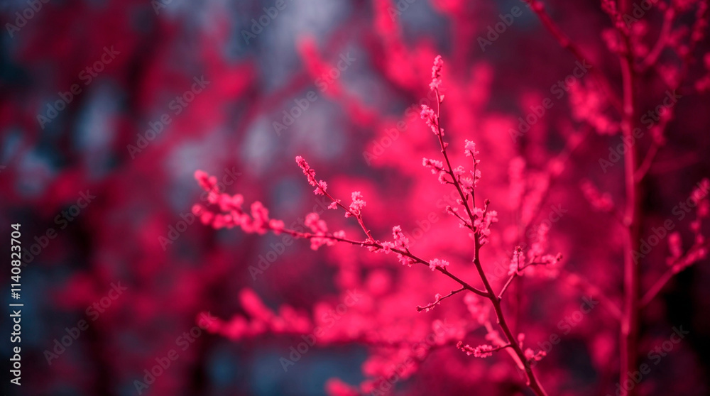 Surreal infrared-toned image of pink tree with a blurred bokeh effect ...
