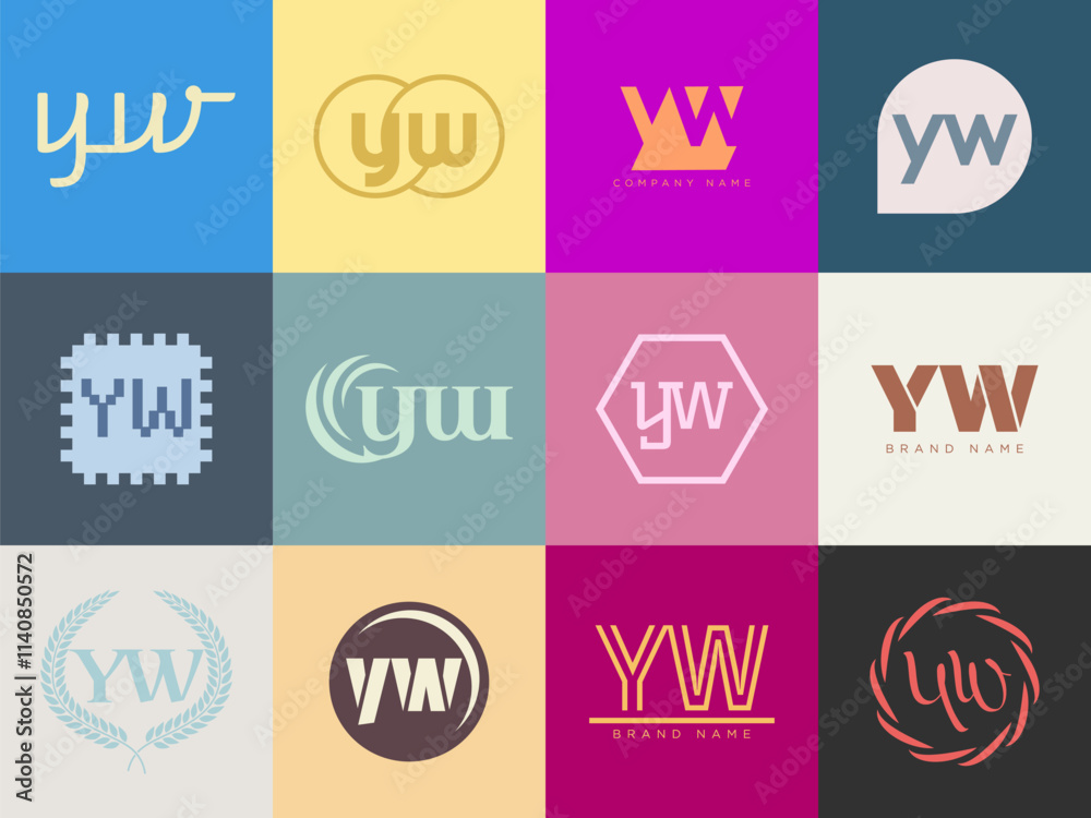 YW logo company template. Letter y and w logotype. Set different ...
