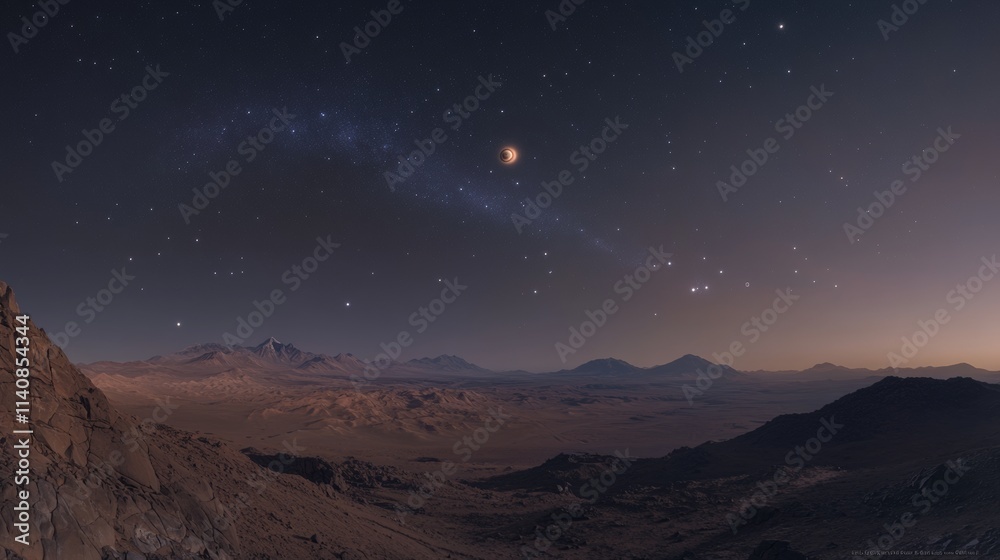 Mars surface, alien planet landscape. Night space game background with ...