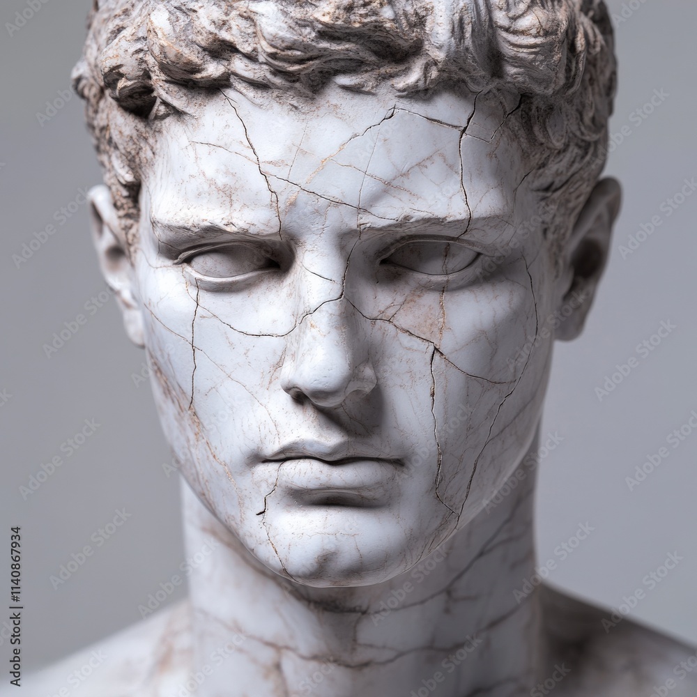Roman Marble Statue with Cracked Details on Neutral Background in ...