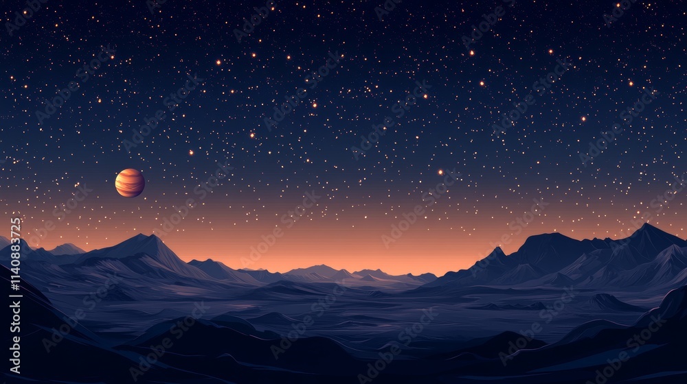 Mars surface, alien planet landscape. Night space game background with ...