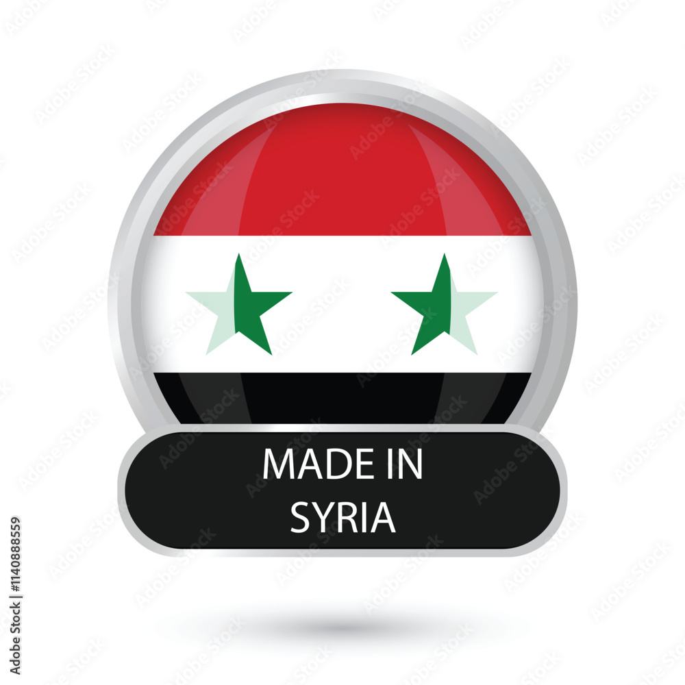 made in Syria flag round glossy 3D vector illustration isolated on ...