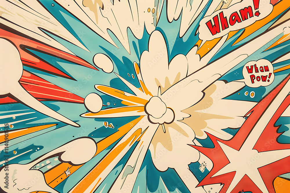 retro comic book art, design a poster with explosive action scenes akin ...