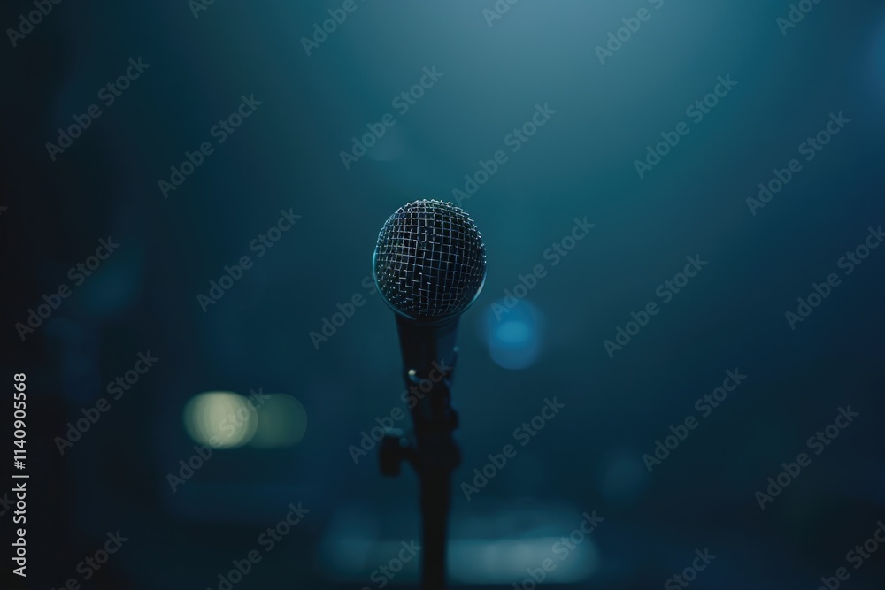 Mic And Stage Concept. Cool Microphone on Stand with Copy Space in ...