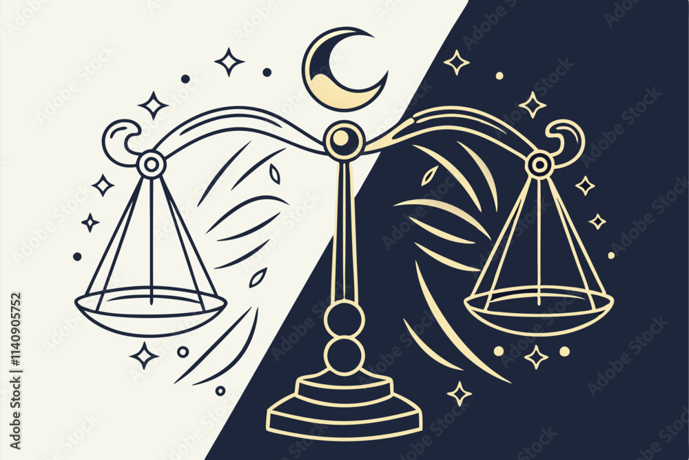 Libra zodiac sign icon, elegant minimalistic design, thin gold outline ...