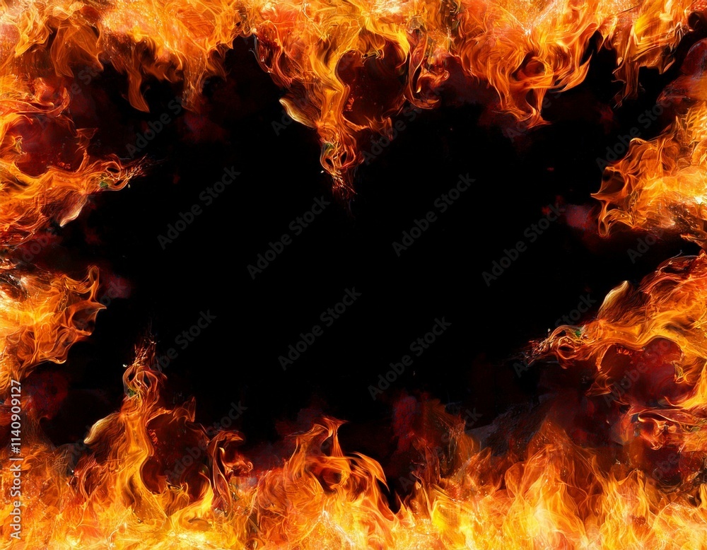 burning fire flames frame border transparent texture isolated Stock ...
