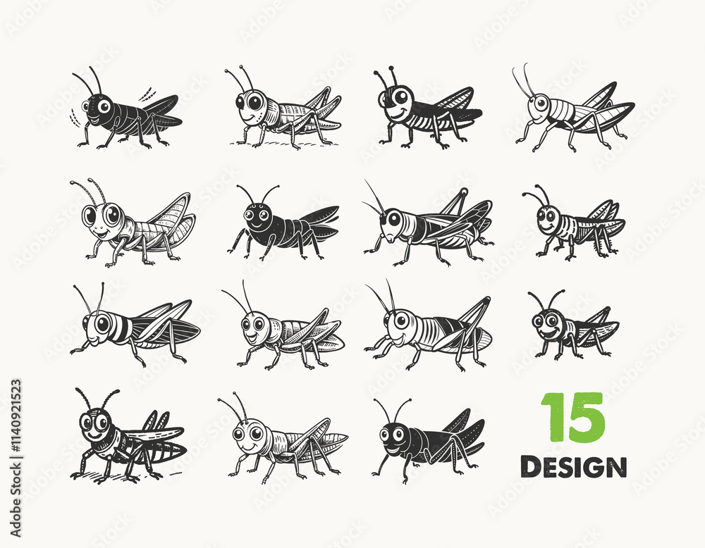 Set of grasshopper. Colored insects grasshopper jumping in grass exact ...