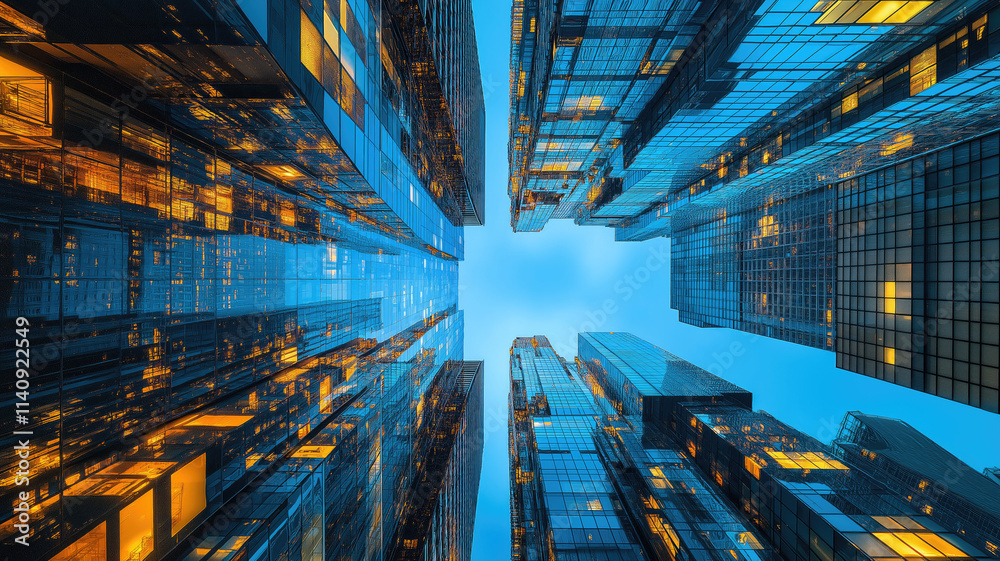 Modern skyscrapers of a smart city, futuristic financial district ...