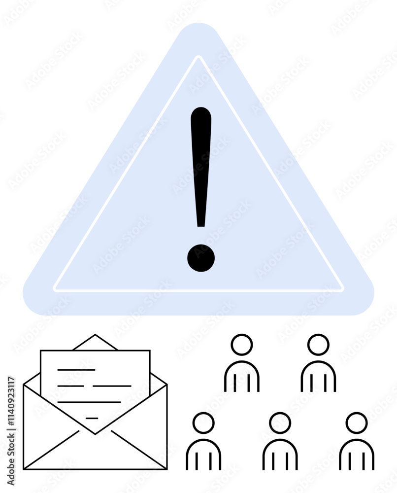 Warning triangle with exclamation mark an envelope with letters, and ...
