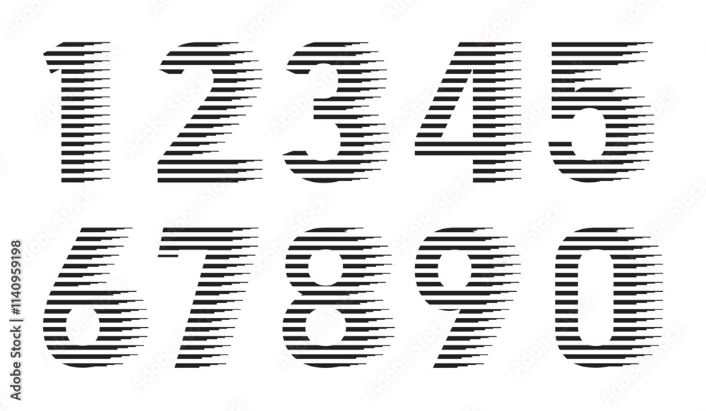 Set of Modern Number Font 0, 1, 2, 3, 4, 5, 6, 7, 8, 9, with horizontal ...