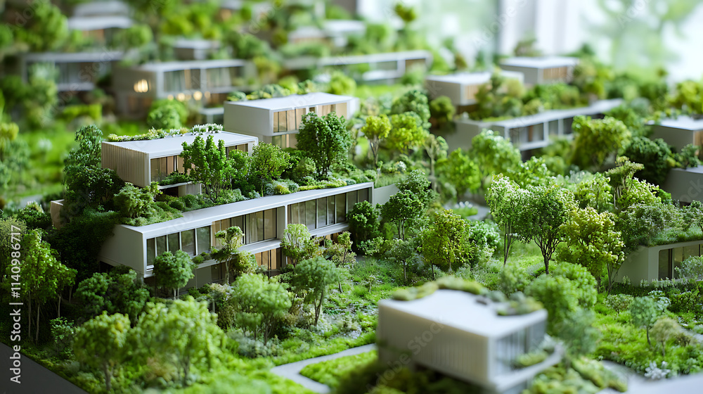 Urban planners design sustainable city models featuring eco-friendly ...