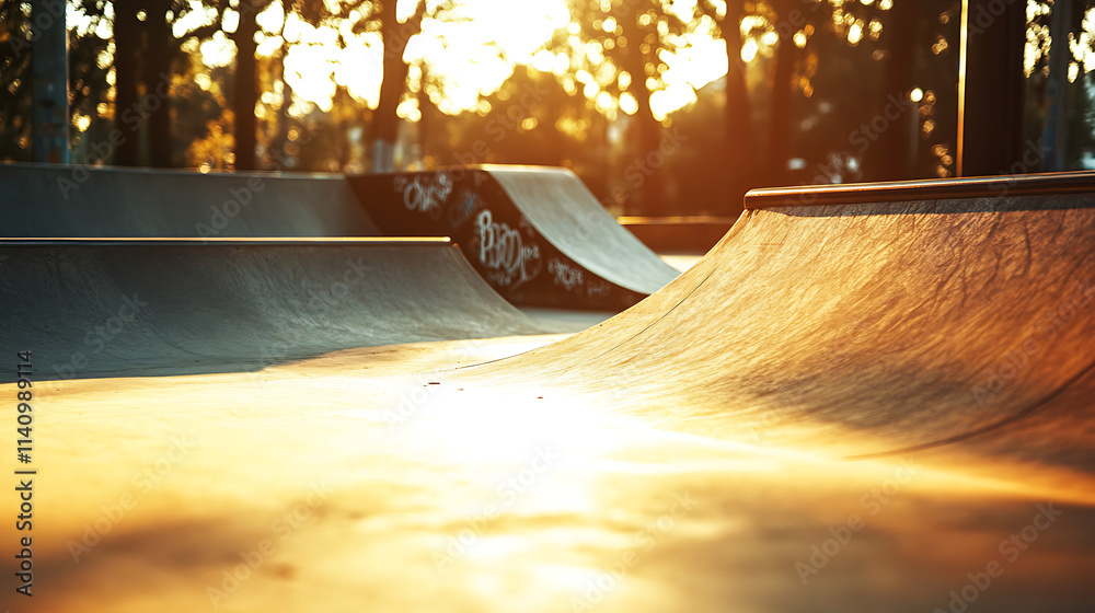 View of a ramp for skateboards and in-line skates in the skatepark ...