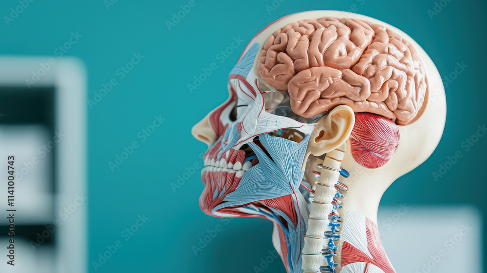 detailed anatomical model showcasing human muscles, brain, and neck ...