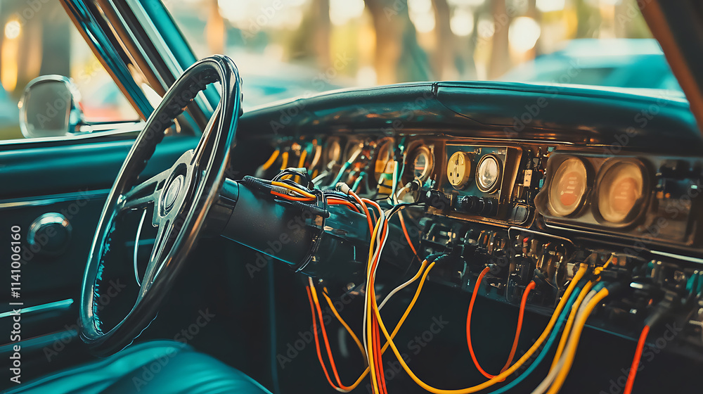 main wiring harness running through the interior of a passenger car ...
