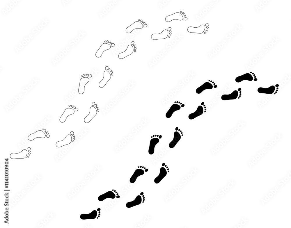Bare Footprints Steps Walking on a Curved Path Clipart Set on a ...