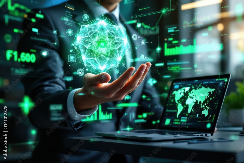 Fractalized Data Patterns in Electric Green and Titanium White Converge ...