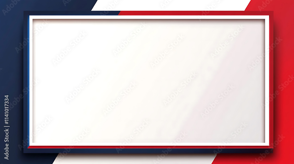 Red, white and blue border frame on a blank background a white square ...
