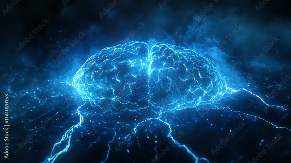 Futuristic digital brain with electrical impulses, glowing brain ...