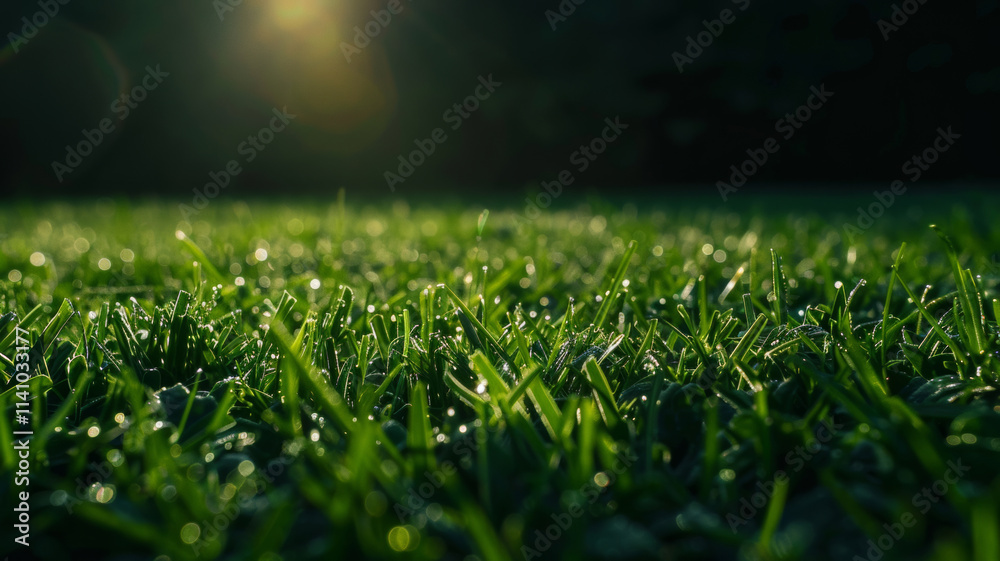 Stock-Foto „Working irrigation system on soccer field at night. Green ...