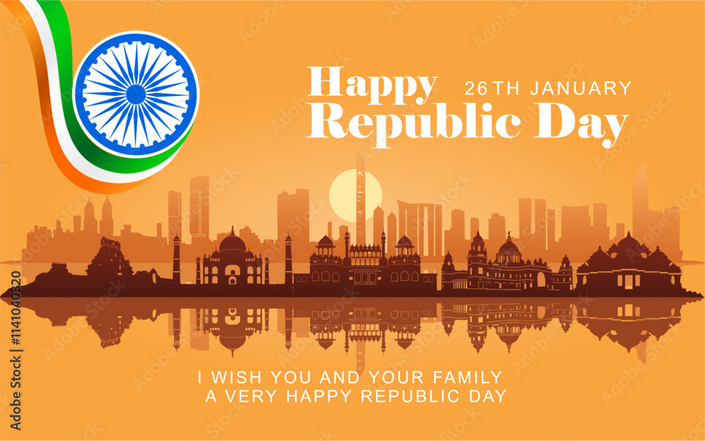 Indian Republic Day Celebration Greeting Card with skyscraper ...