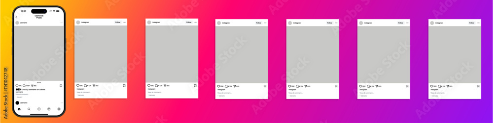 Instagram carousel or slide pages interface vector mockup with pages ...